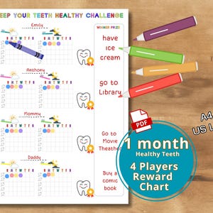 Teeth Brushing Challenge Tracker: Family Reward Chart (digital Download ...