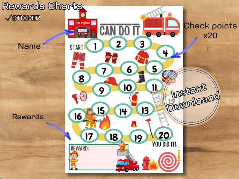Firefighter Reward Chart: Kids Behavior Tracker (digital Print) - Etsy