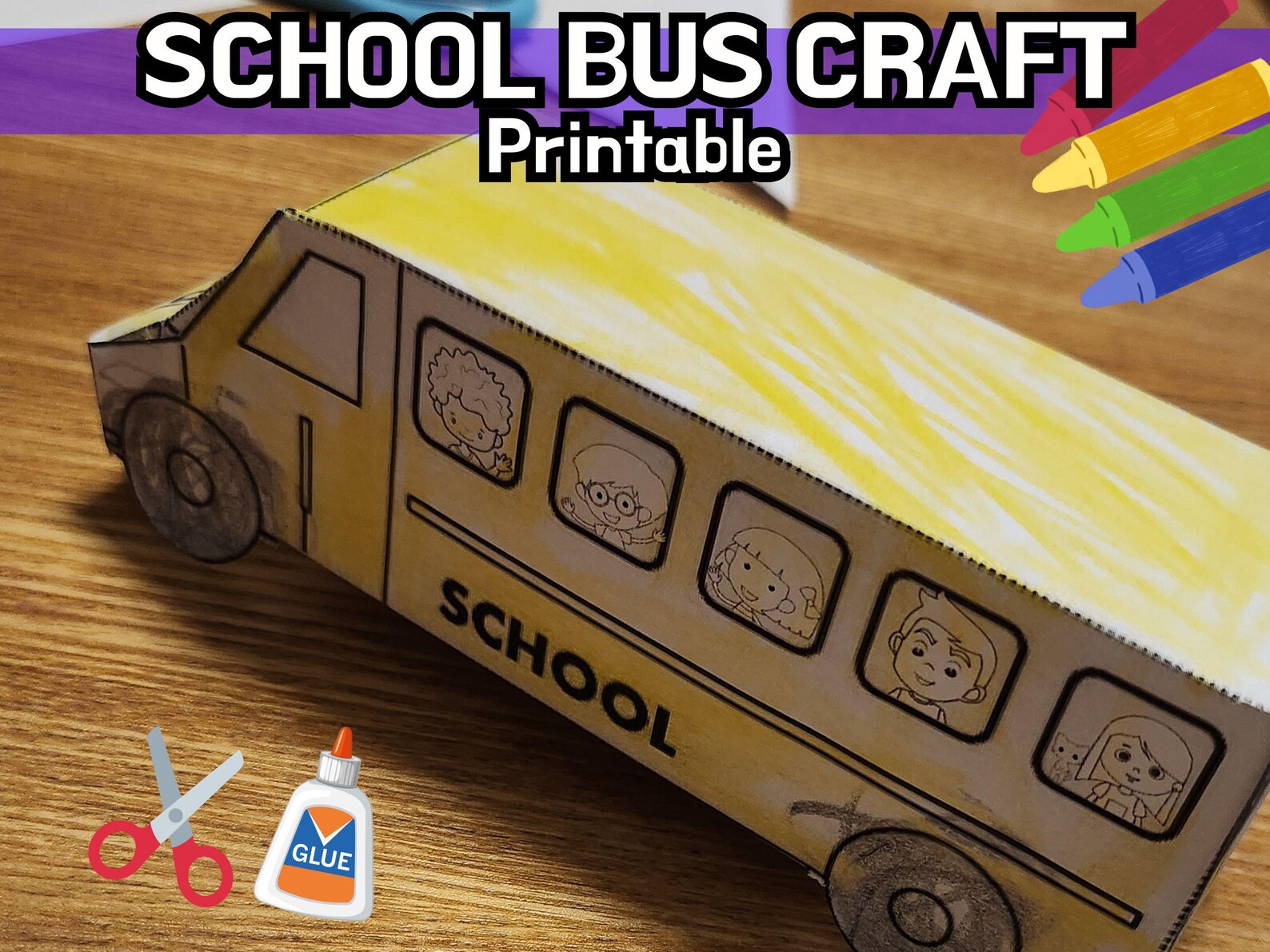 Printable 3D School Bus Craft: DIY Coloring Activity (digital Download ...