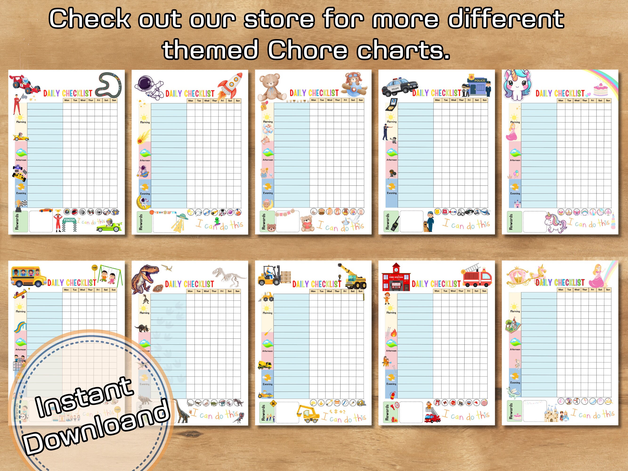 Race Car Chore Chart: Kids Reward System, Weekly Planner (fillable PDF ...