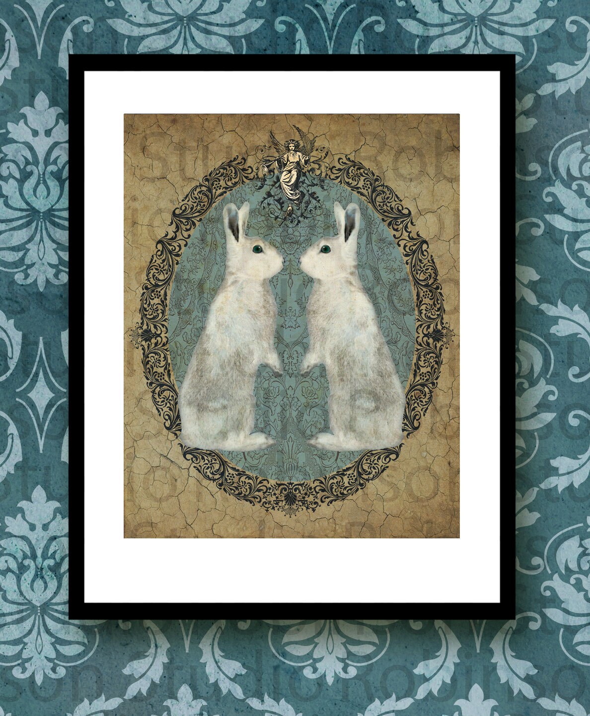 Double White Rabbit Bunny. Original Digital Art Photograph. Wall Art ...