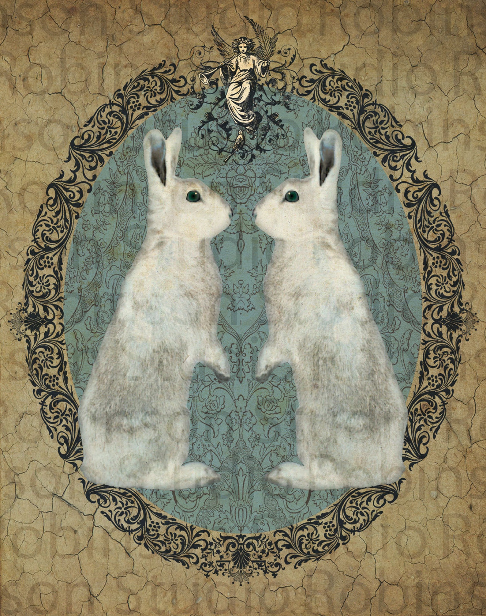 Double White Rabbit Bunny. Original Digital Art Photograph. Wall Art ...