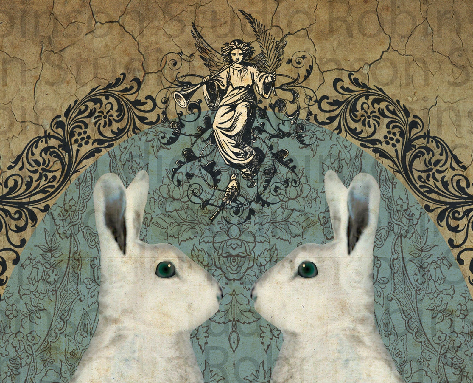 Double White Rabbit Bunny. Original Digital Art Photograph. Wall Art ...