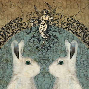 Double White Rabbit Bunny. Original Digital Art Photograph. Wall Art ...