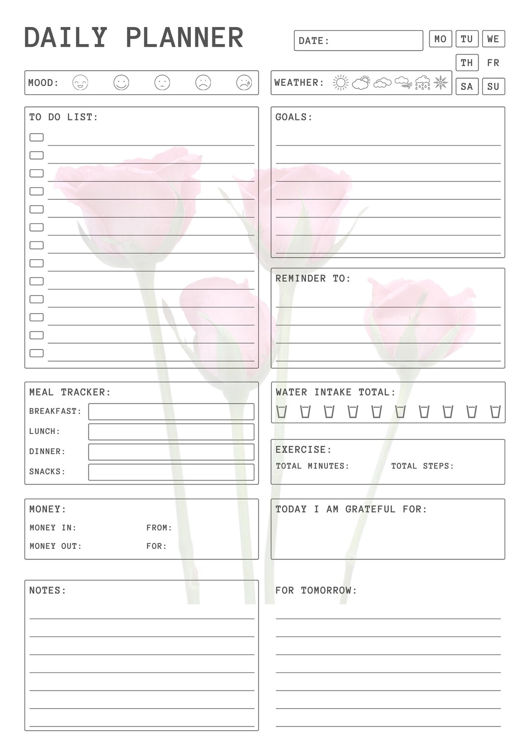 Daily Planner With Flowers - Etsy