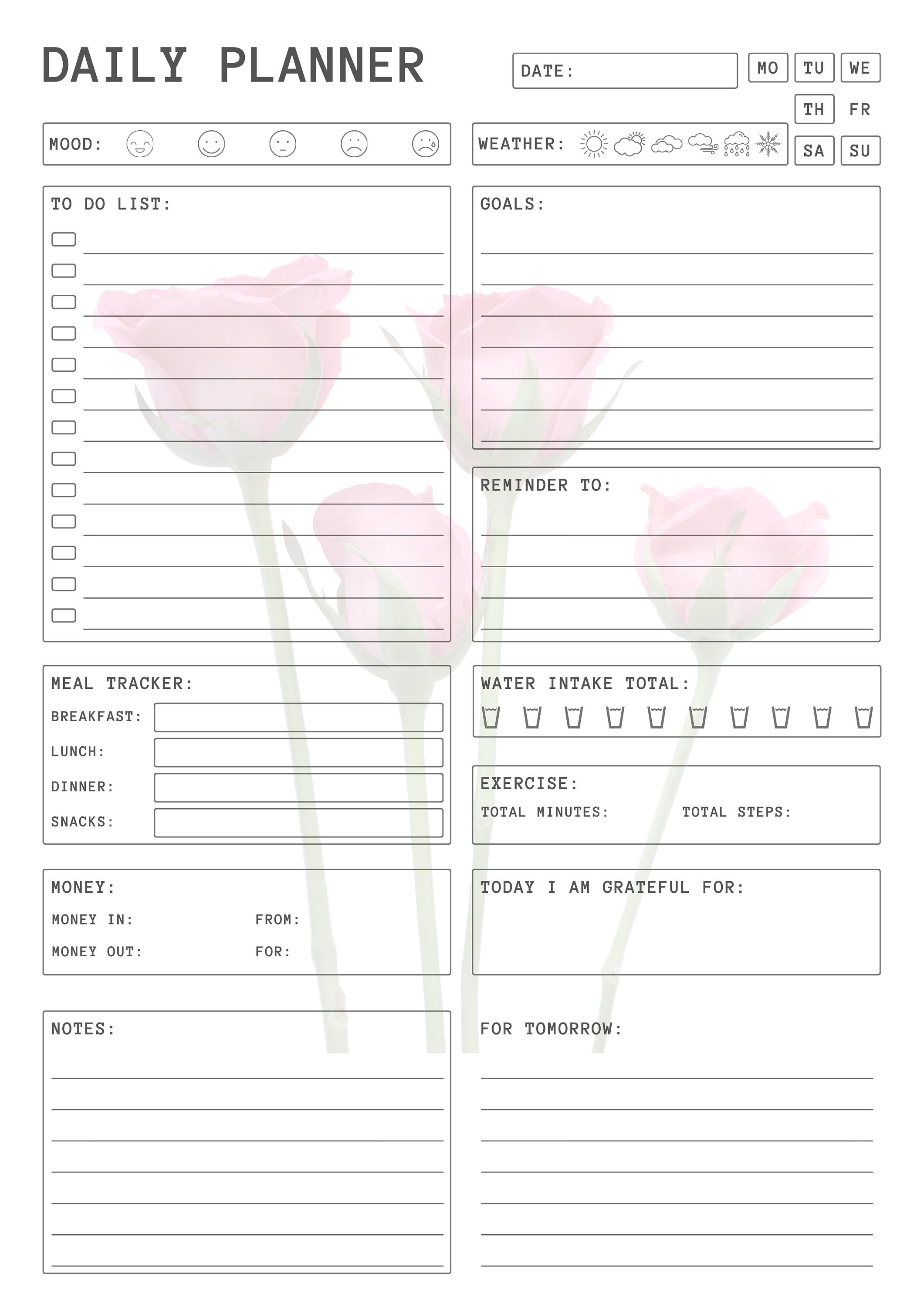 Daily Planner With Flowers - Etsy