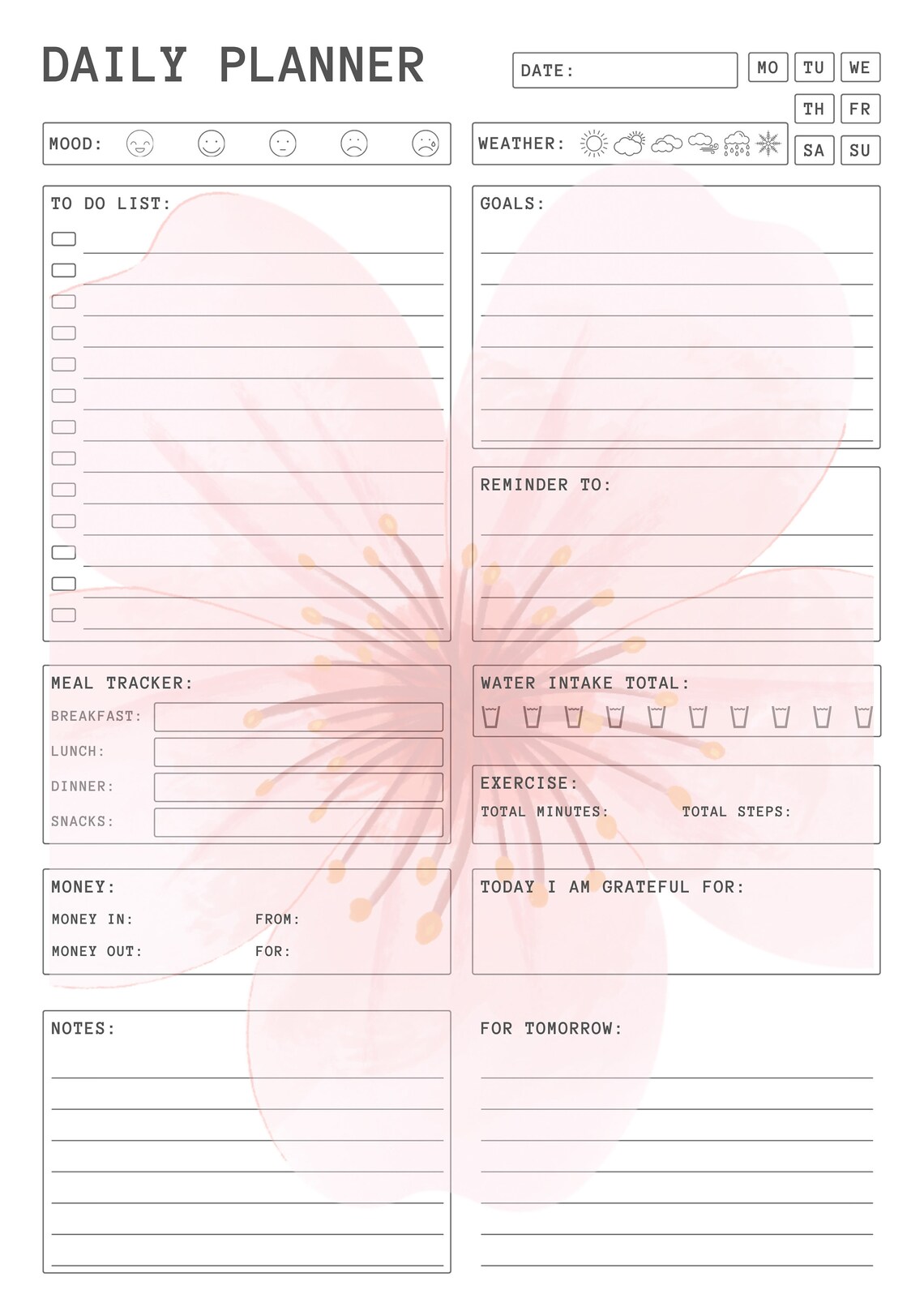 Daily Planner With Flowers - Etsy