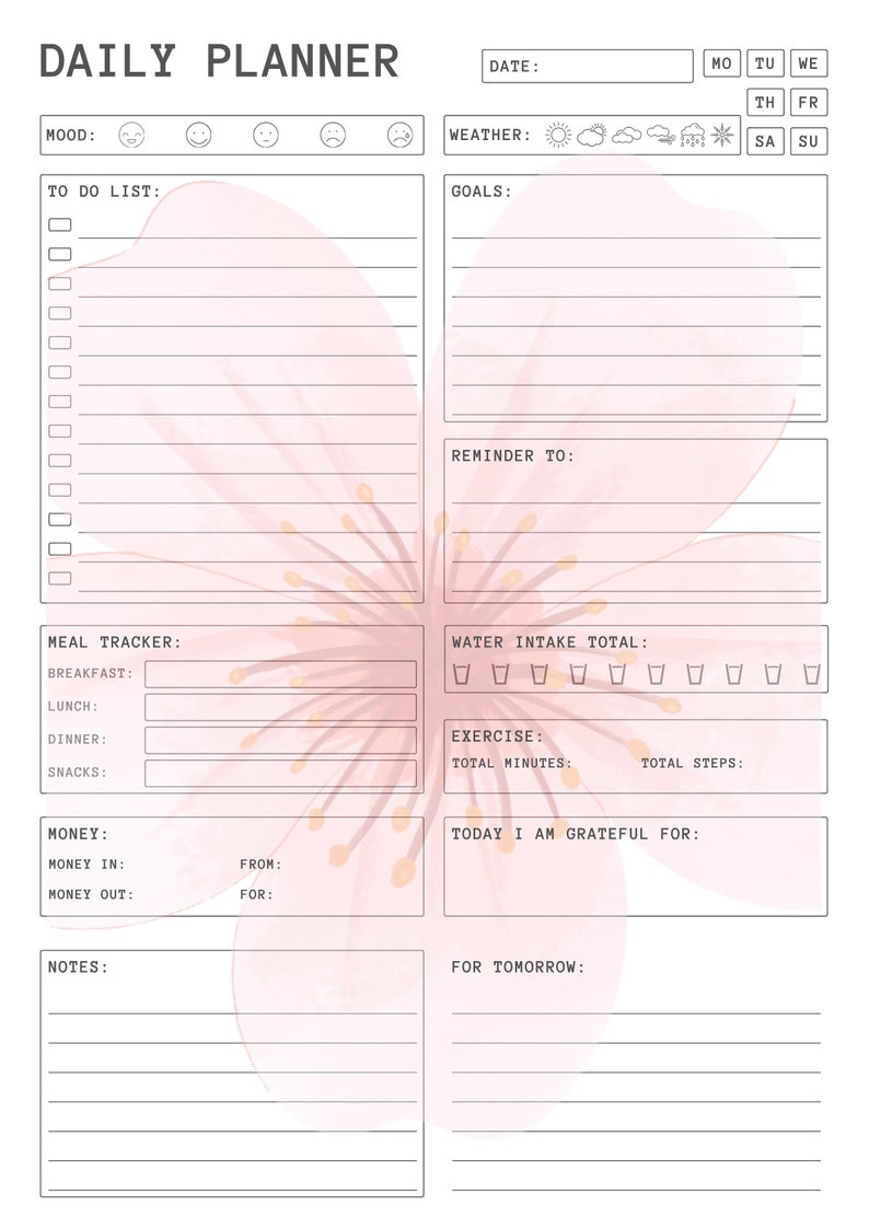 Daily Planner With Flowers - Etsy