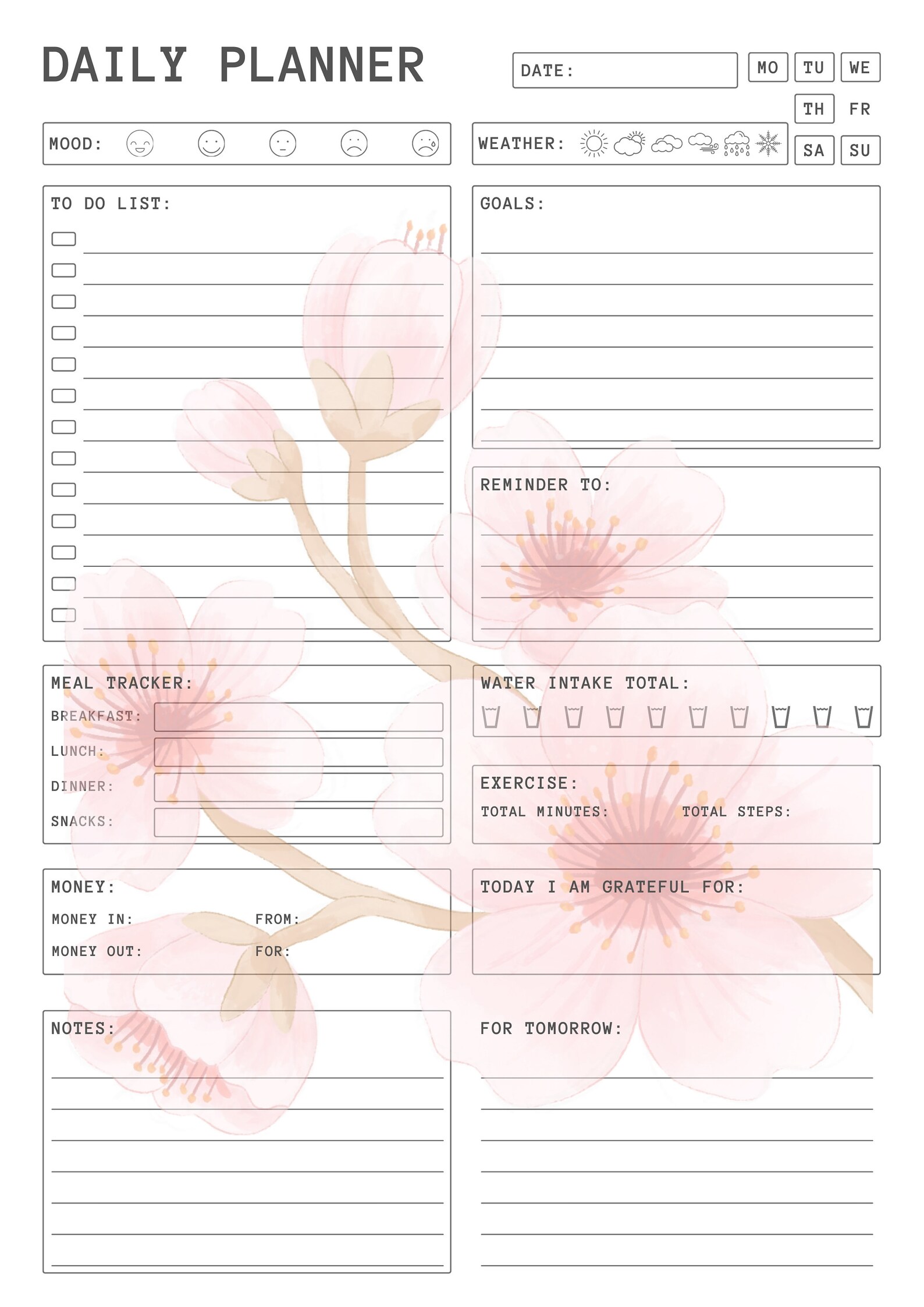 Daily Planner With Flowers - Etsy
