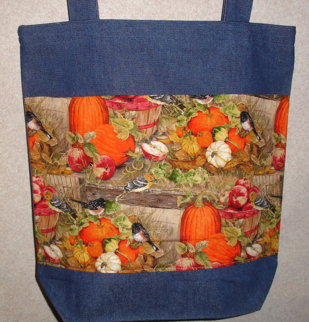 New Handmade Large Fall Autumn Pumpkins Squash Apples Denim Tote Bag - Etsy