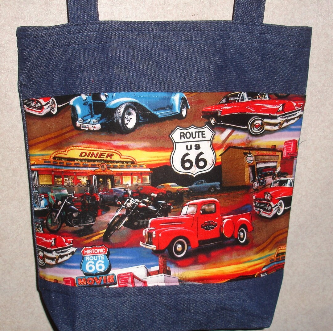 New Large Handmade Route 66 Trucks America Denim Tote Bag - Etsy