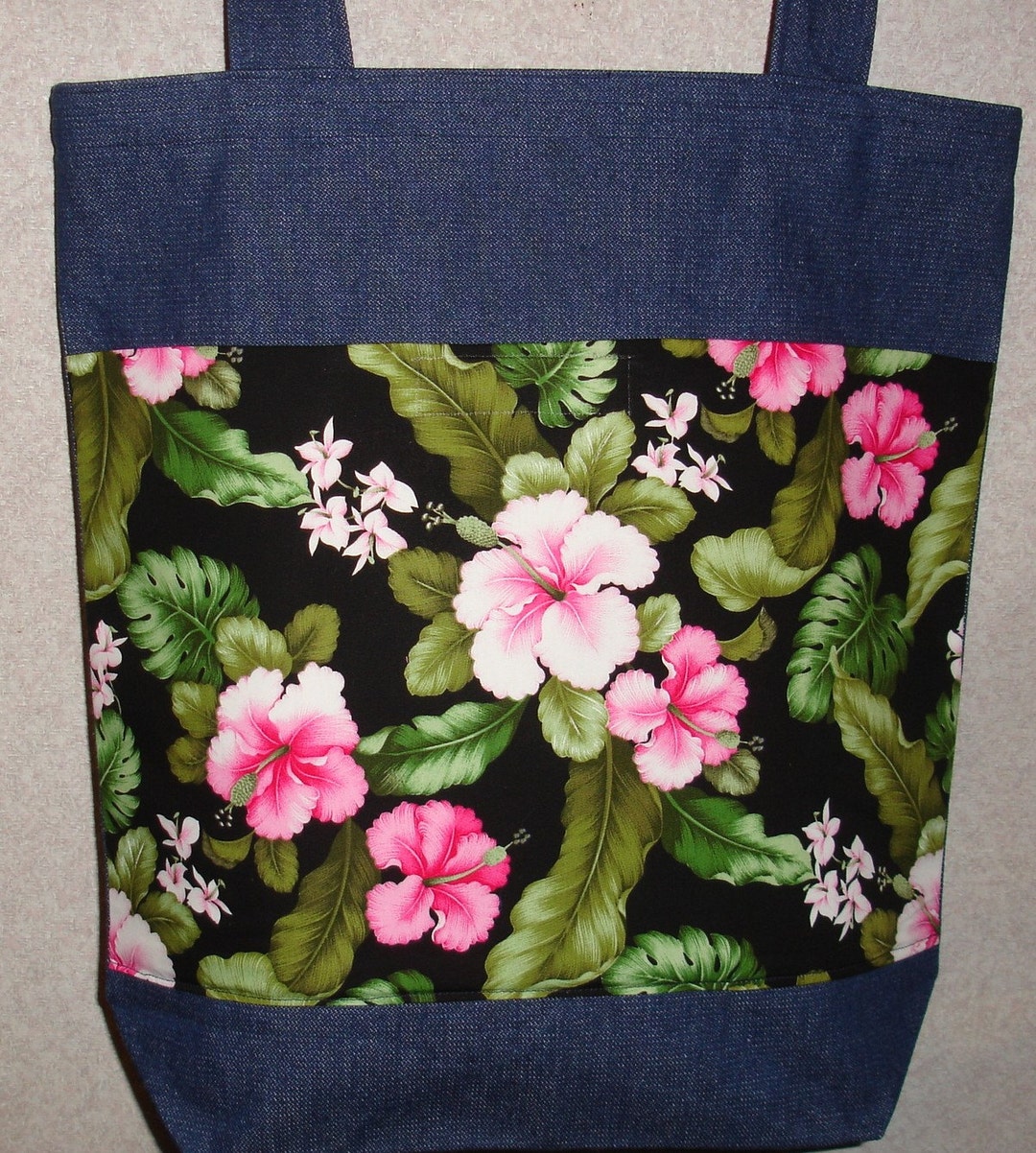 Tropical Flower Tote Bag Handmade Denim Theme Great for Cruise or Beach ...
