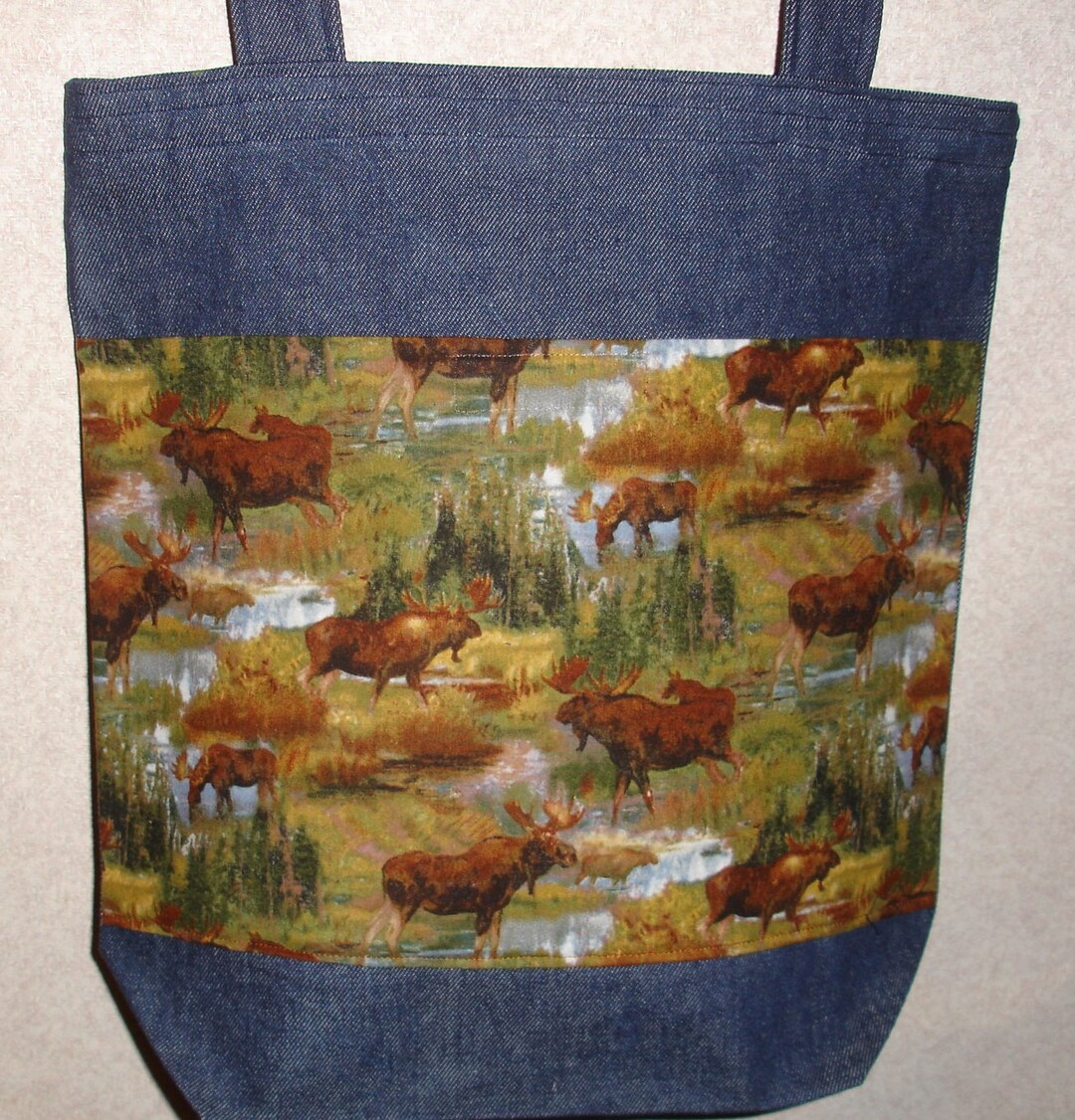 New Large Handmade Moose Meadow Wildlife Denim Tote Bag - Etsy