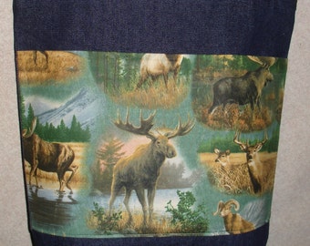 New Handmade Large Moose Wildlife Panel Denim Tote Bag | Etsy