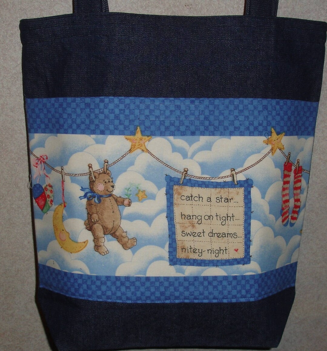 New Large Handmade Teddy Bear Catch a Star Denim Tote Bag - Etsy