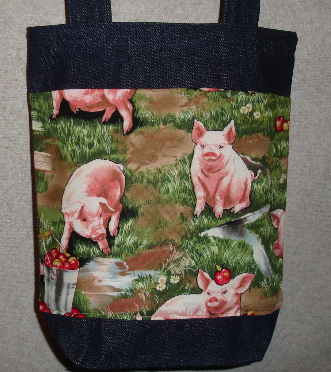 New Small Handmade Pigs Piggy Farm Denim Tote Bag Purse - Etsy