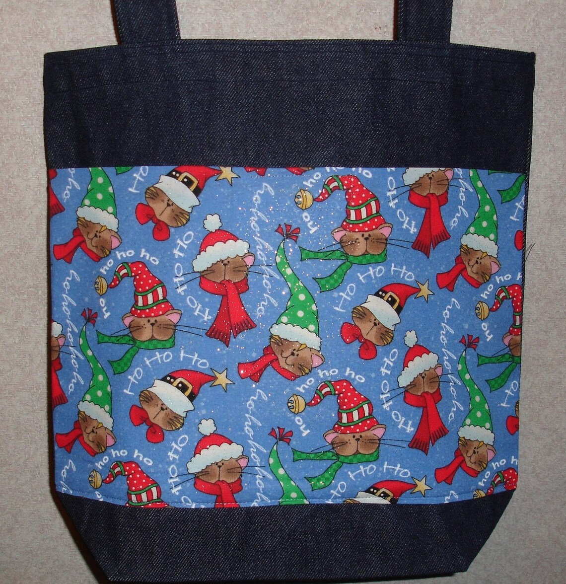 New Large Handmade Whimsical Christmas Cats Denim Tote Bag - Etsy