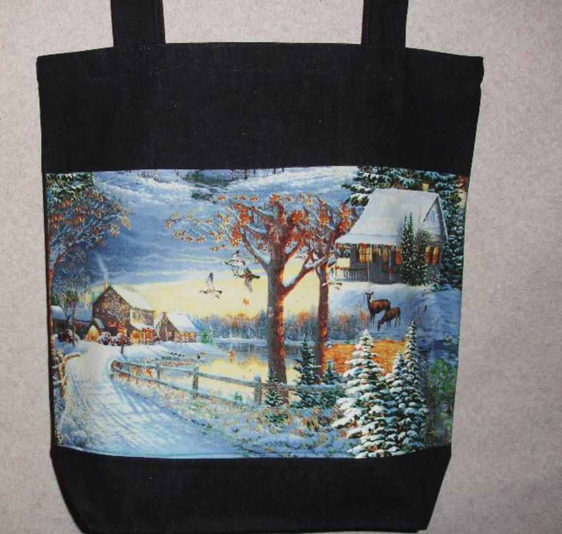 New Handmade Large Denim Tote Bag Winter Country Holiday Theme - Etsy