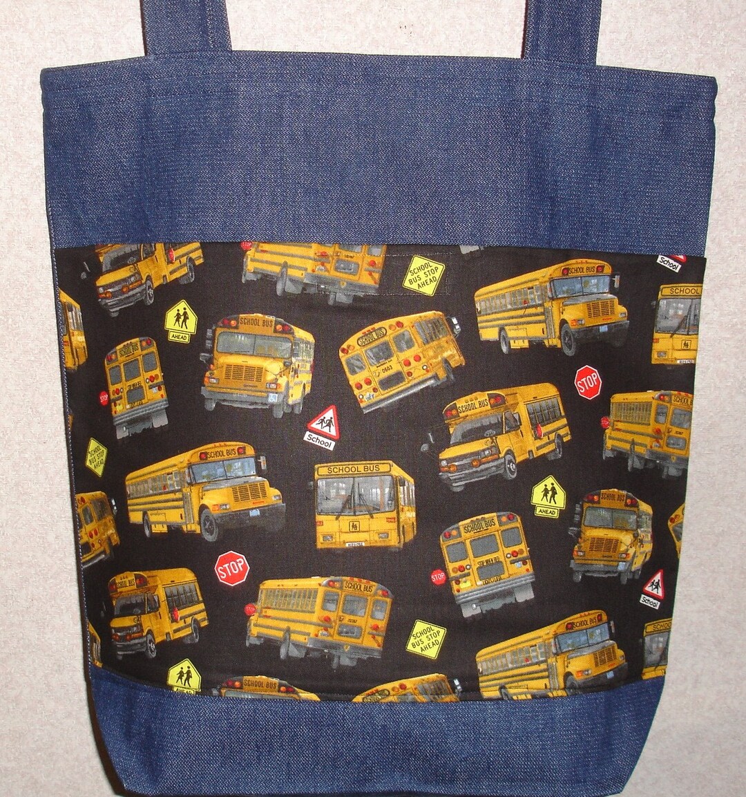 New Handmade School Bus Crossing Driver Large Denim Tote Bag - Etsy