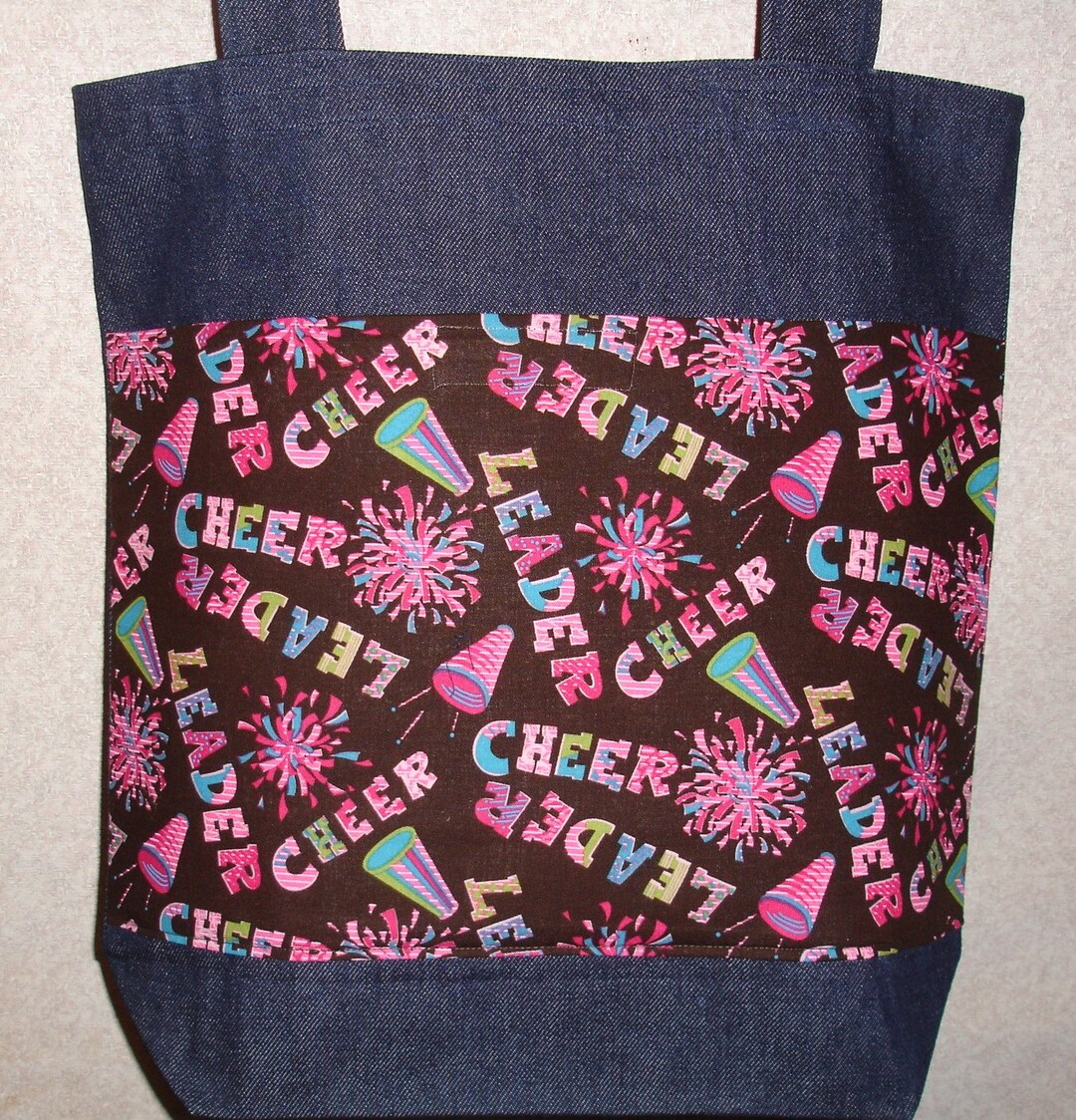 New Handmade Cheerleader Cheerleading Cheer Sports Large Denim Tote Bag ...
