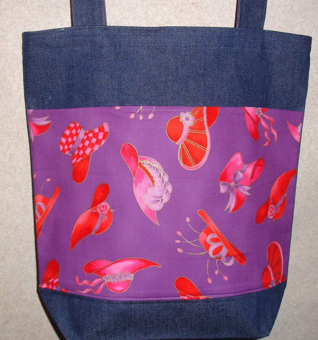 New Handmade Red Hat Lady Large Purse Denim Tote Bag - Etsy