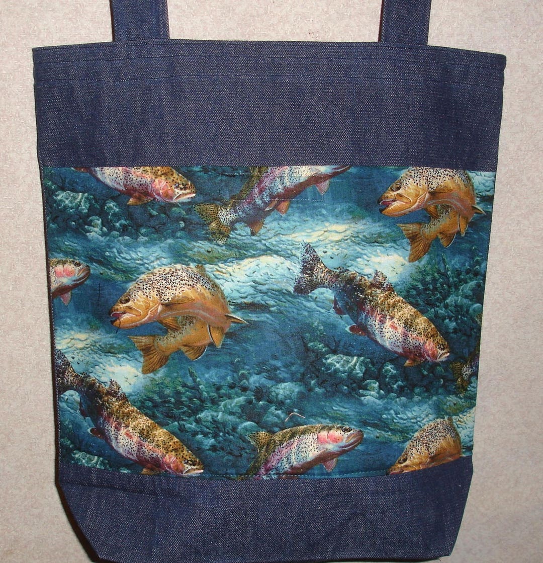 New Large Handmade Fish Rainbow Trout Fisherman Denim Tote Bag - Etsy