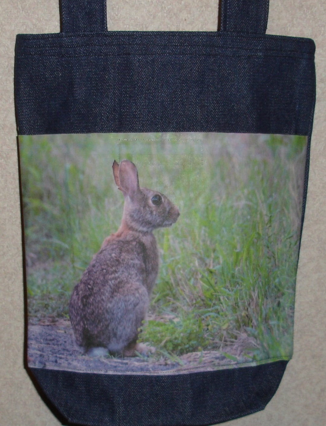 New Handmade Rabbit Bunny Original Photo Photograph Fabric Small Denim ...