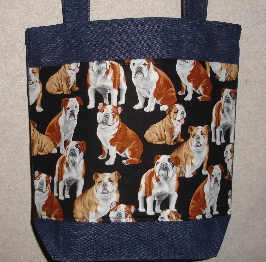 New Handmade Medium English Bulldog Bull Dog Dogs Pets Denim Tote Bag ...