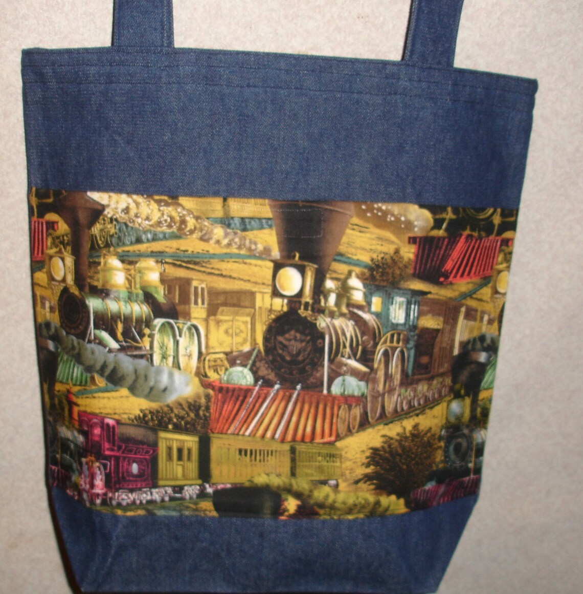 New Handmade Large Old Time Classic Trains Locomotives Denim | Etsy