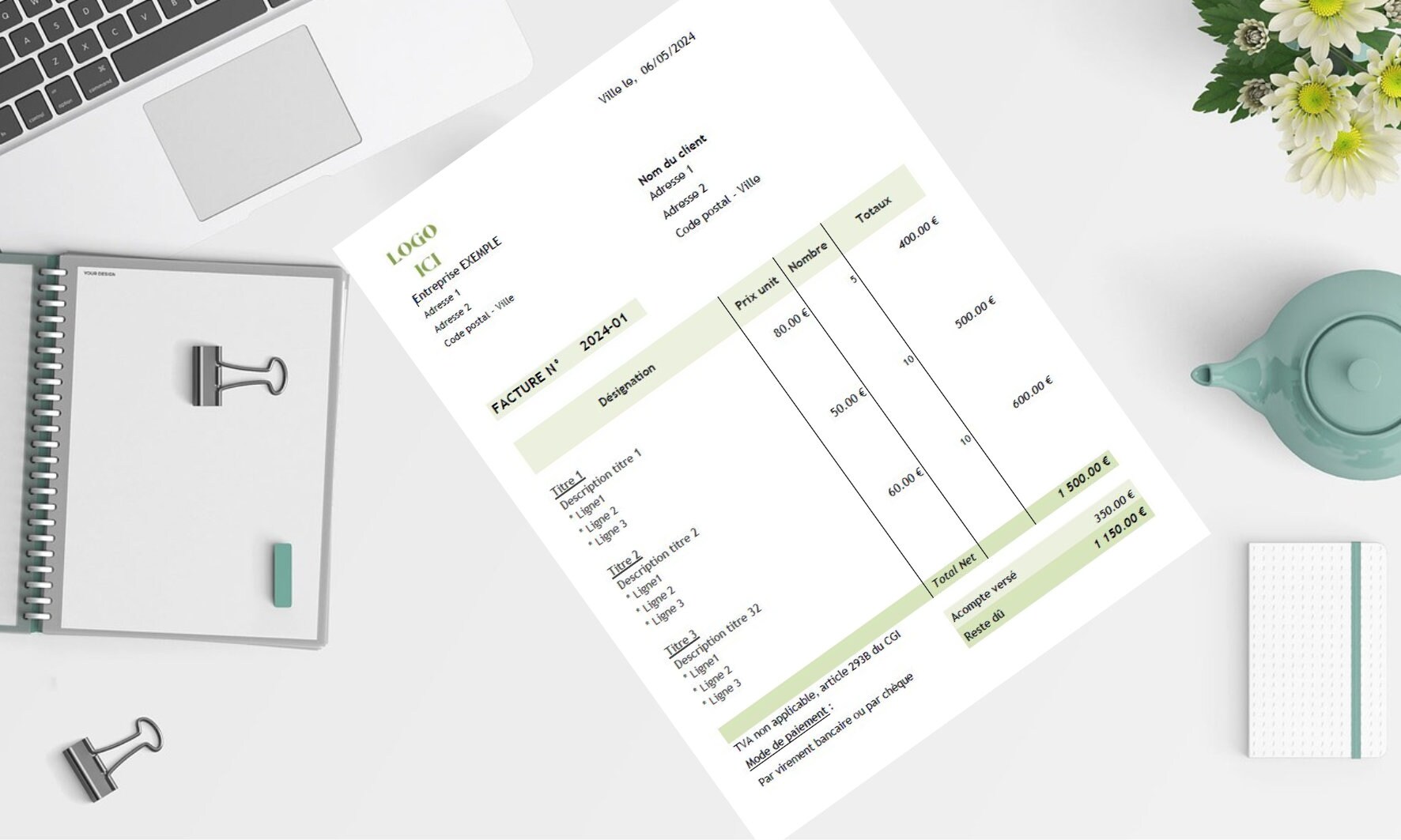 Self-employed Micro Business Invoice Template, Editable Unit Price ...