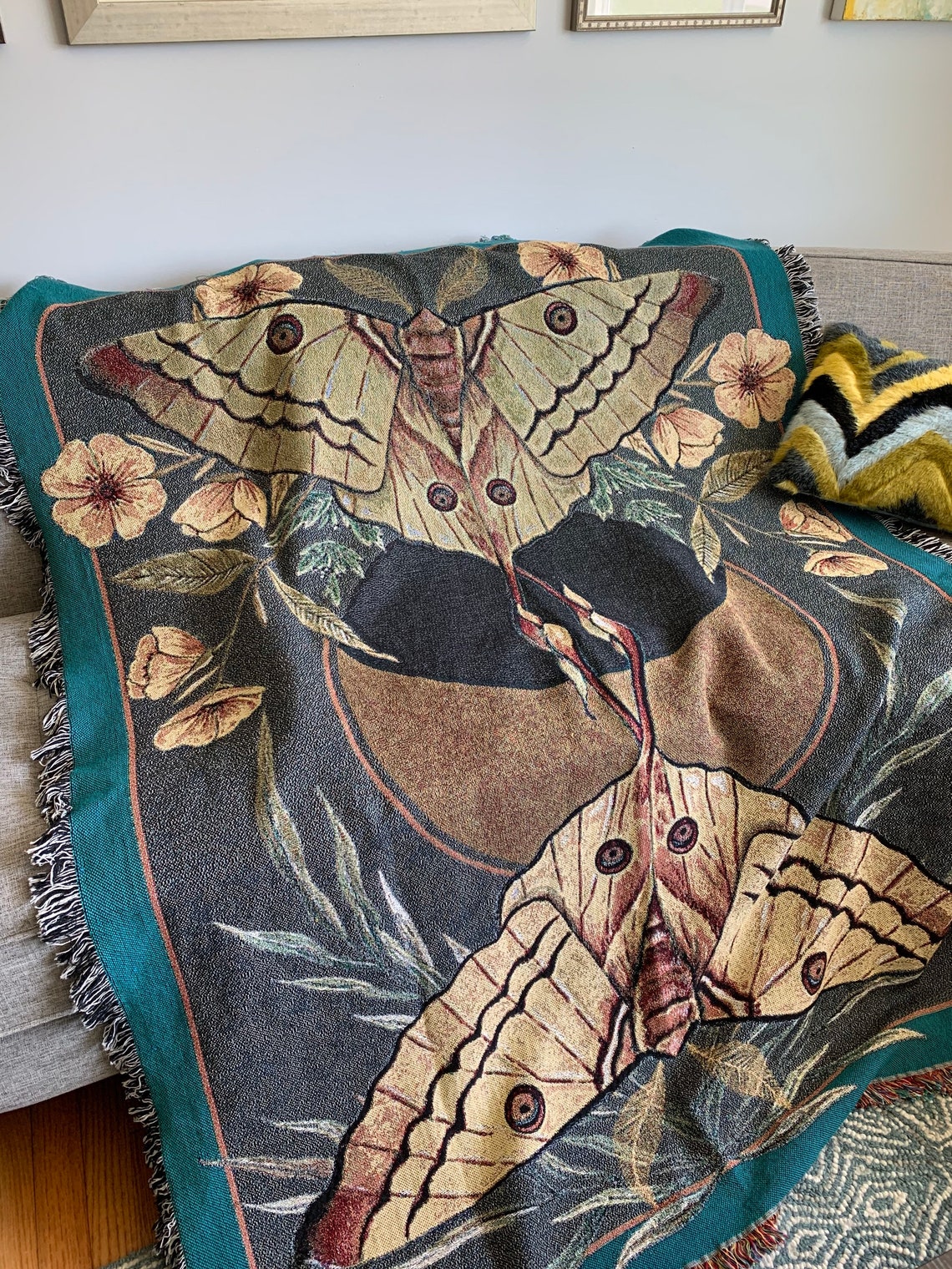 Moon Moth Cotton Throw Blanket Tapestry made in the USA - Etsy