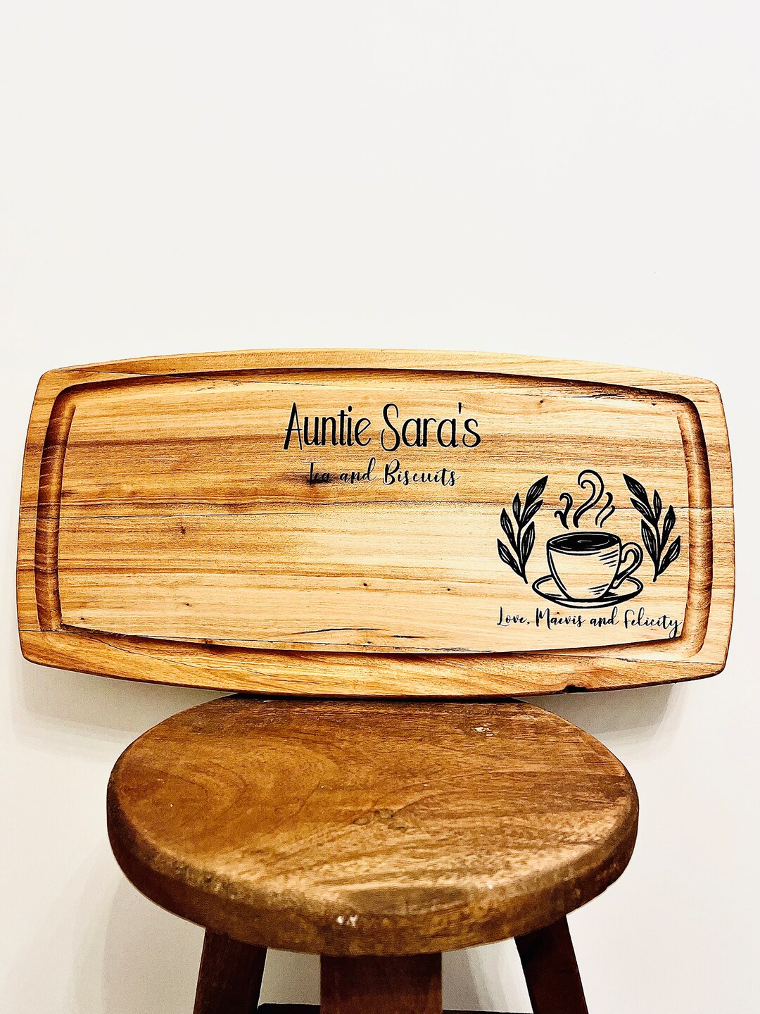 Acacia Wood Tea and Biscuit Board Hand Drawn Personalised Serving Board ...