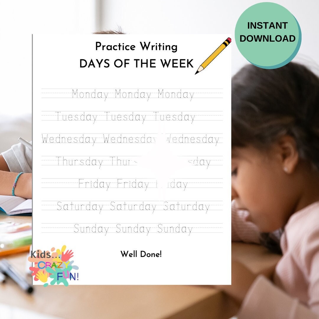 Writing Practice Days of the Week Tracing Sheets A4 Printable for ...