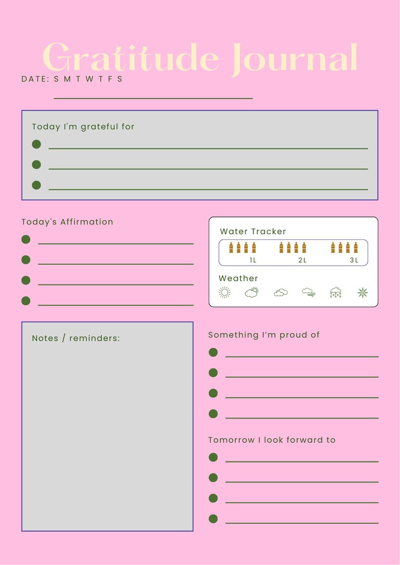 Daily Gratitude Journal Digital Download Printable Template Custom - Etsy