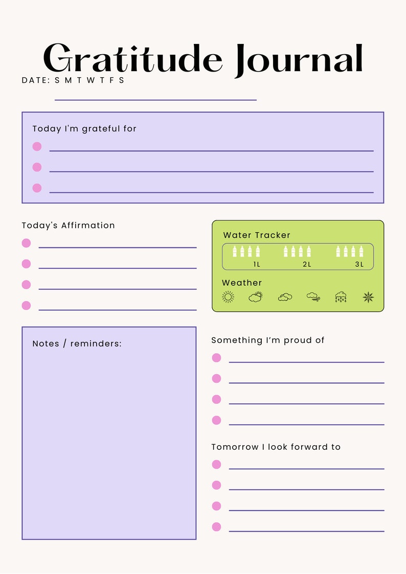 Daily Gratitude Journal Digital Download Printable Template Custom - Etsy