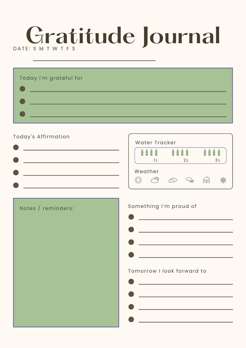 Daily Gratitude Journal Digital Download Printable Template Custom - Etsy