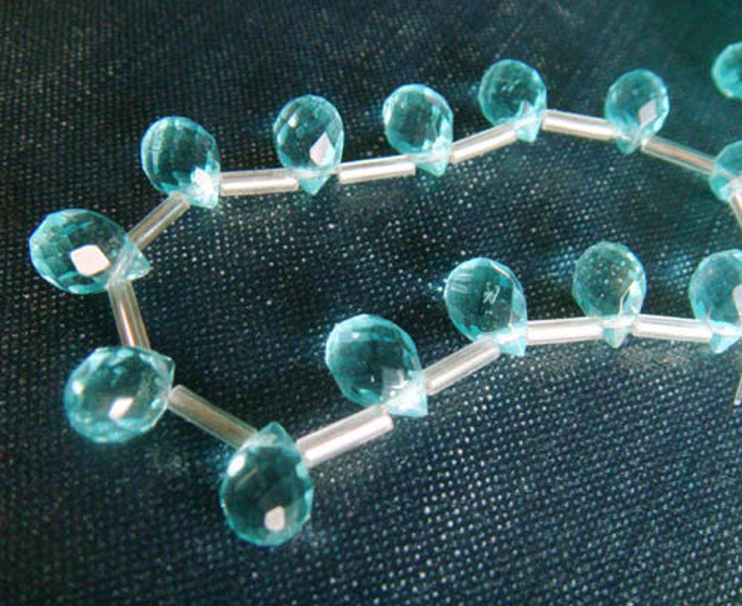 6x9mm Transparent Aqua Quartz Glass Briolettes, Faceted Round Briolette ...