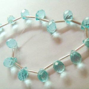 6x9mm Transparent Aqua Quartz Glass Briolettes, Faceted Round Briolette ...