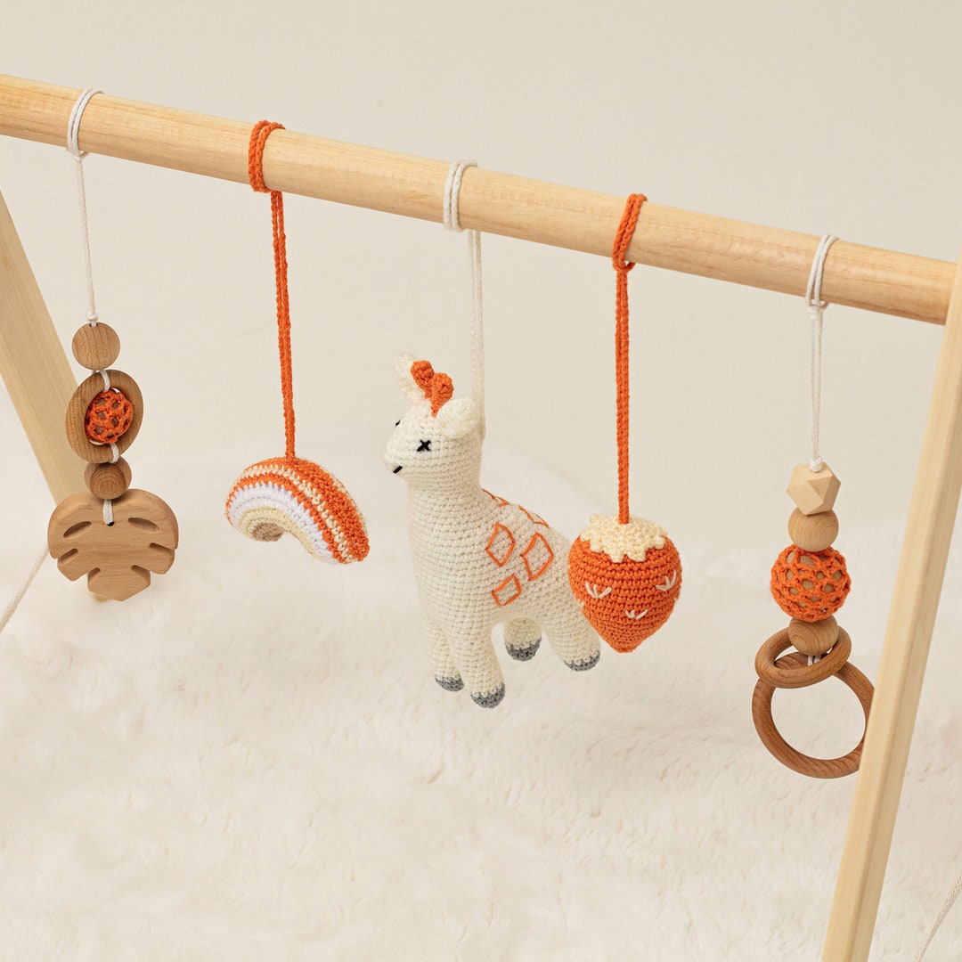 Earthy Tone Baby Gym, Wooden Play Gym With 5 Toys / Infant Activity ...