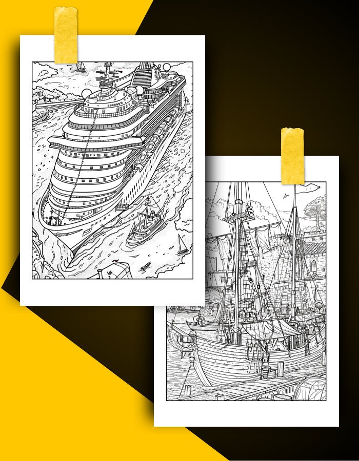 Ships Coloring Book: 50 Nautical Illustrations for Teens & Adults (PDF ...