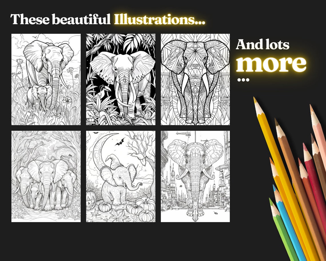 Elephants Coloring Book 50 Elephant Coloring Pages for Adults & Teens ...