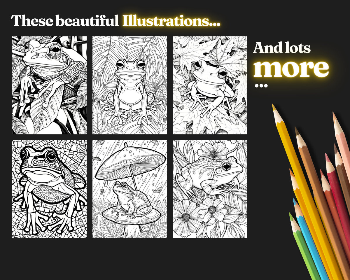 Frog Coloring Book - 50 Frog Coloring Pages for Adults & Teens ...