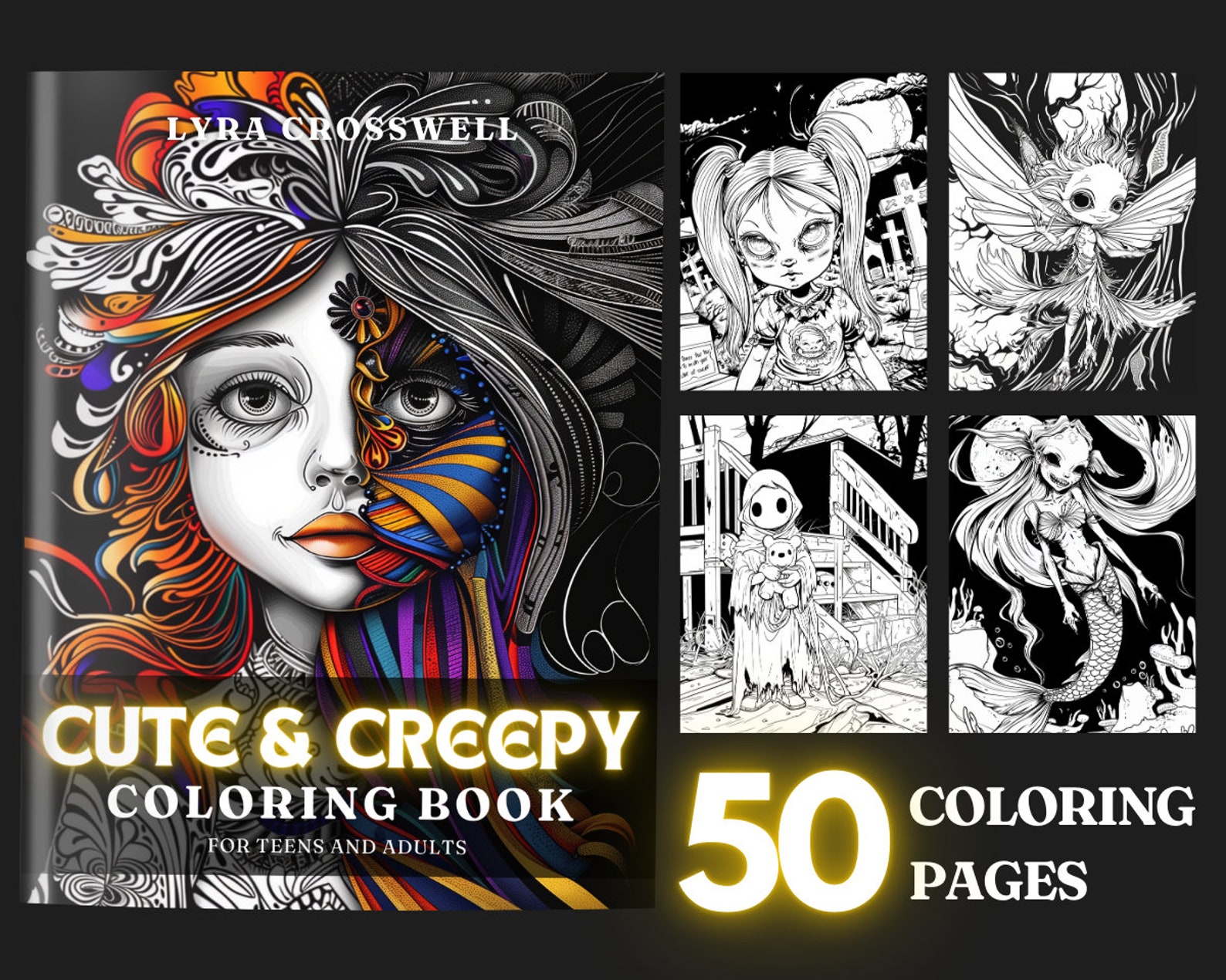 Cute and Creepy Coloring Book - 50 Cute and Creepy Coloring Pages for ...