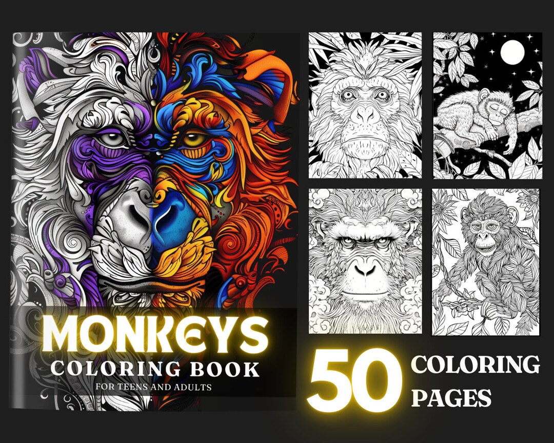 Monkeys Coloring Book 50 Monkey Coloring Pages for Adults & Teens ...