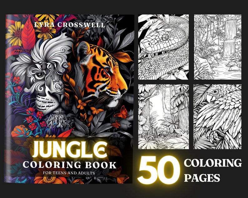 Jungle Coloring Book - 50 Jungle Coloring Pages for Adults & Teens ...