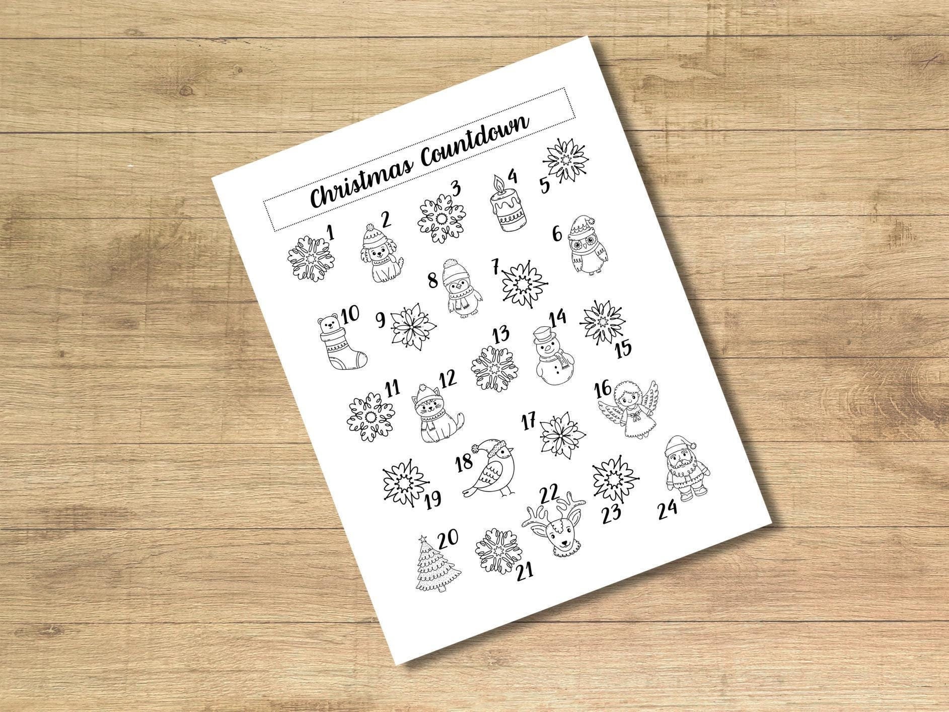 Printable Christmas Countdown Page, Cute Design Advent Calendar ...