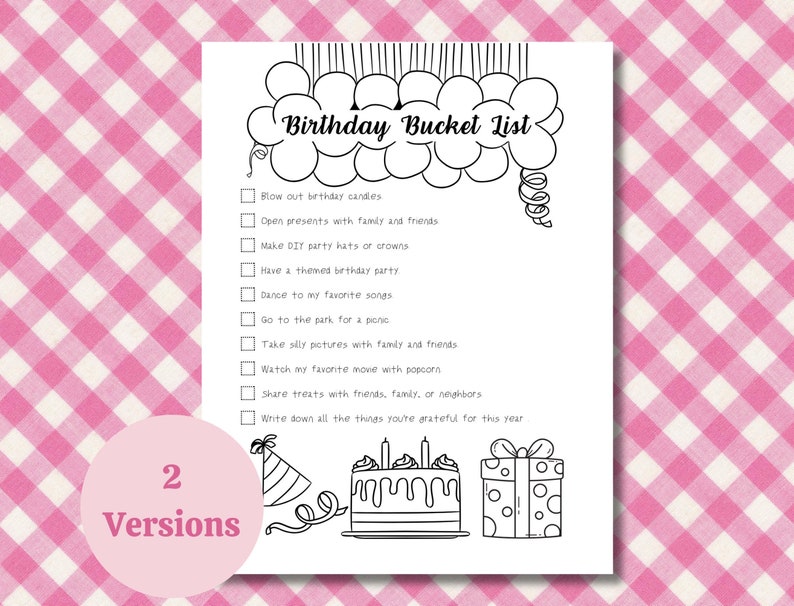 Birthday Bucket List for Girl Printable Party Checklist Template Indoor ...