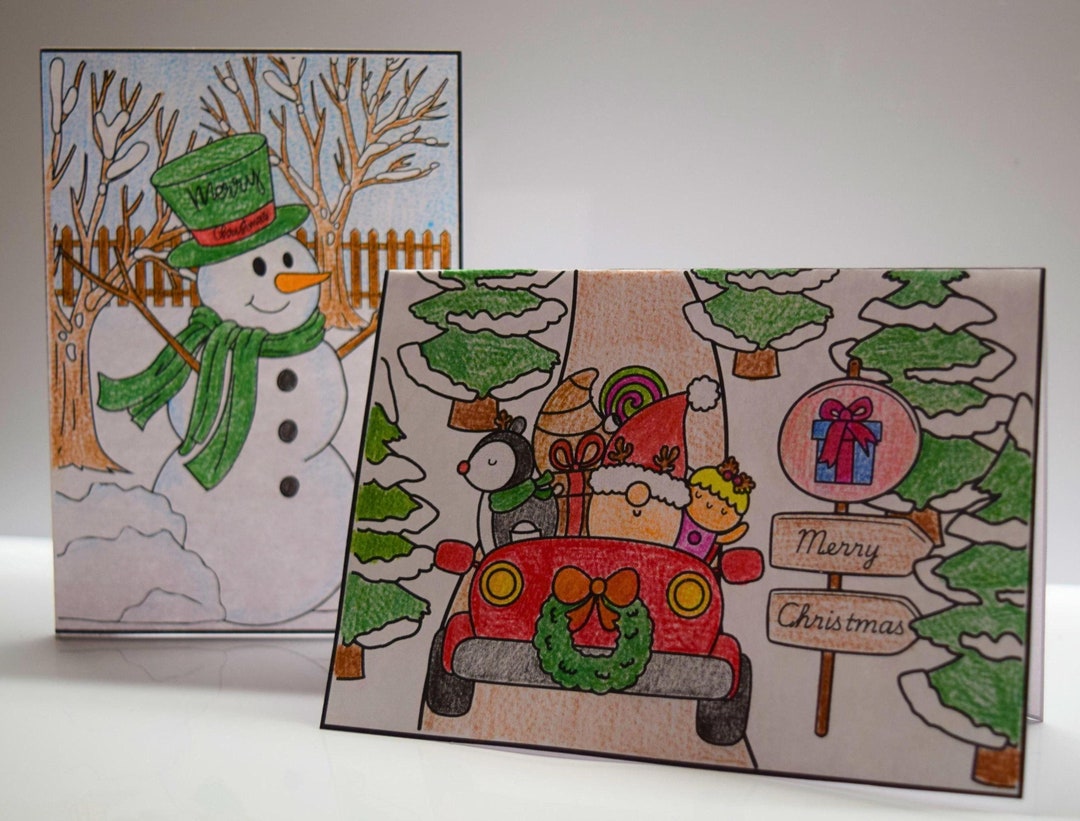 DIY Coloring Cards 5 Funny Designs Paper Craft, Printable PDF A4 ...