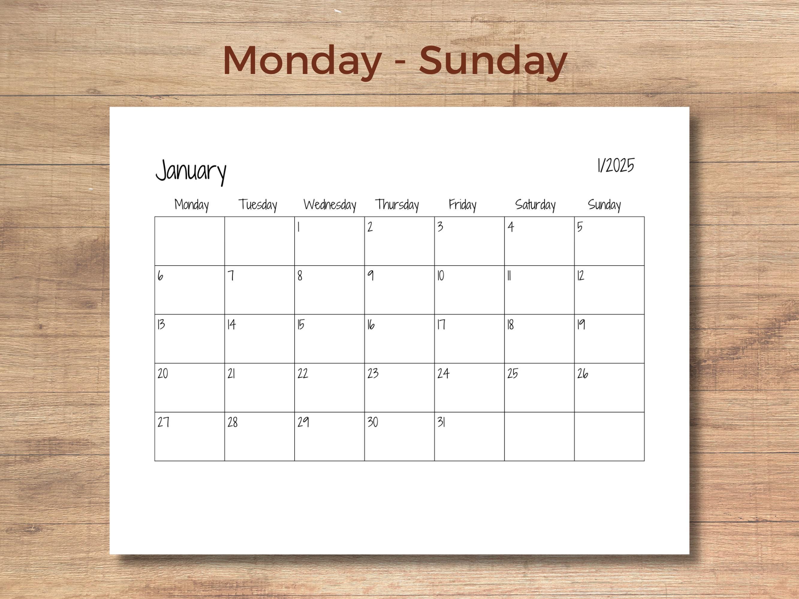 2025 Monthly Calendar Printable Minimalist PDF Planner Monday–sunday ...