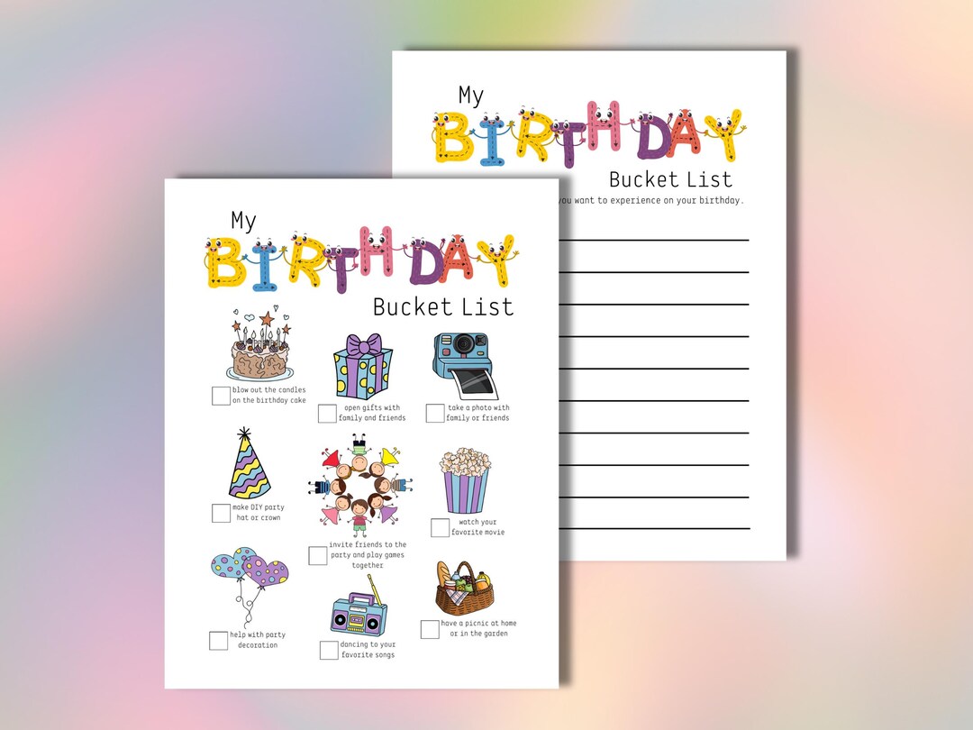 Birthday Bucket List for Kids Printable Party Checklist Funny PDF Page ...